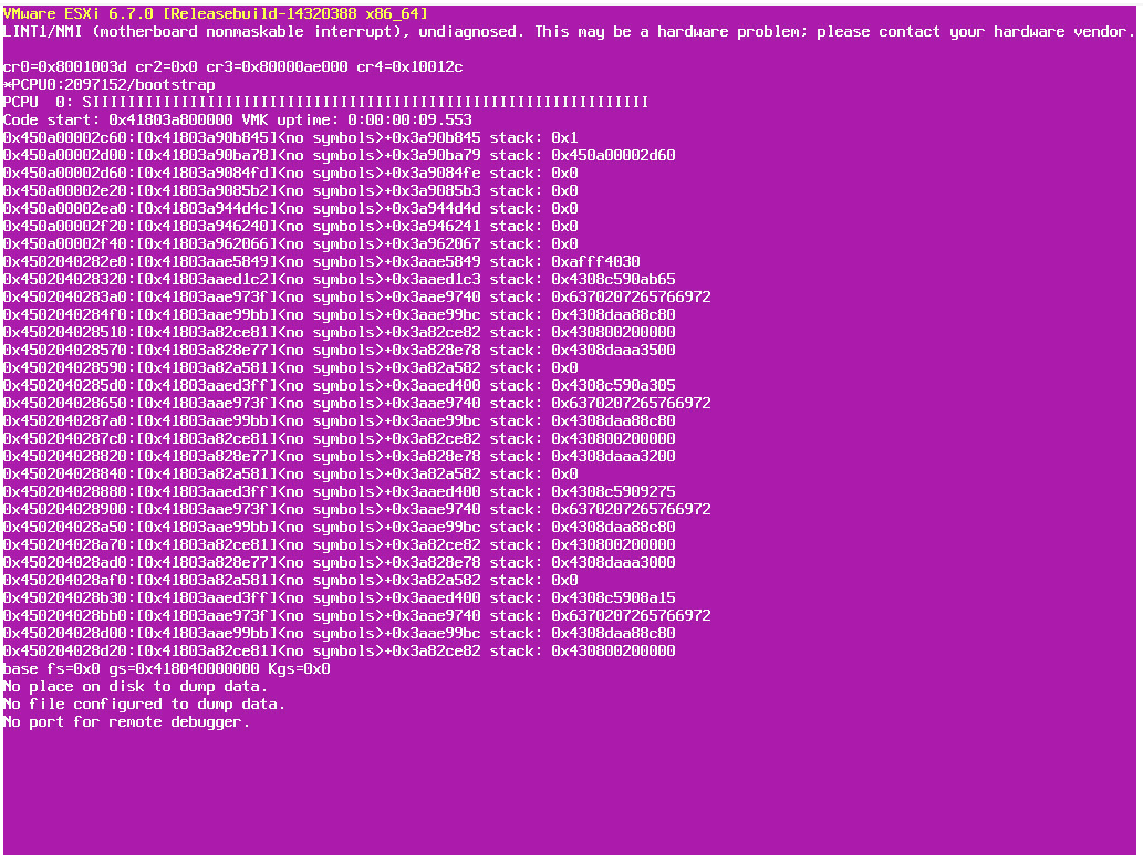 No place on disk to dump data | VMware vSphere