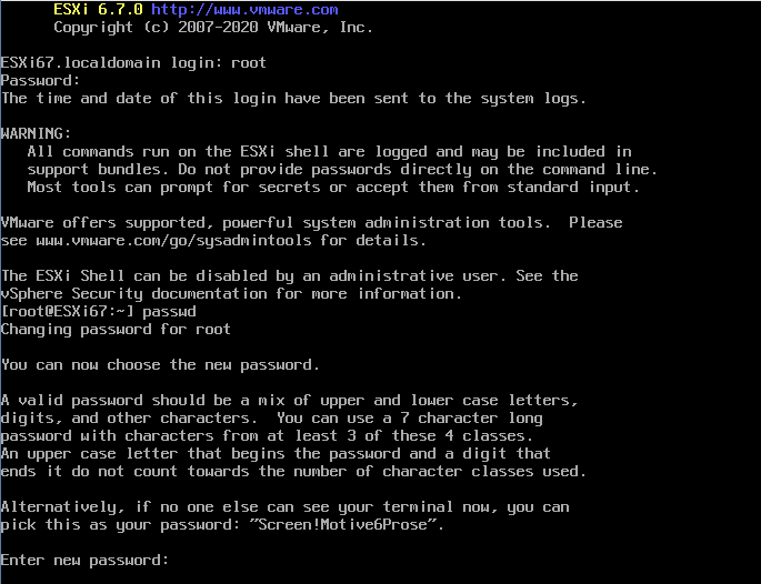 Can't change root password on ESXi 6.7 | VMware vSphere