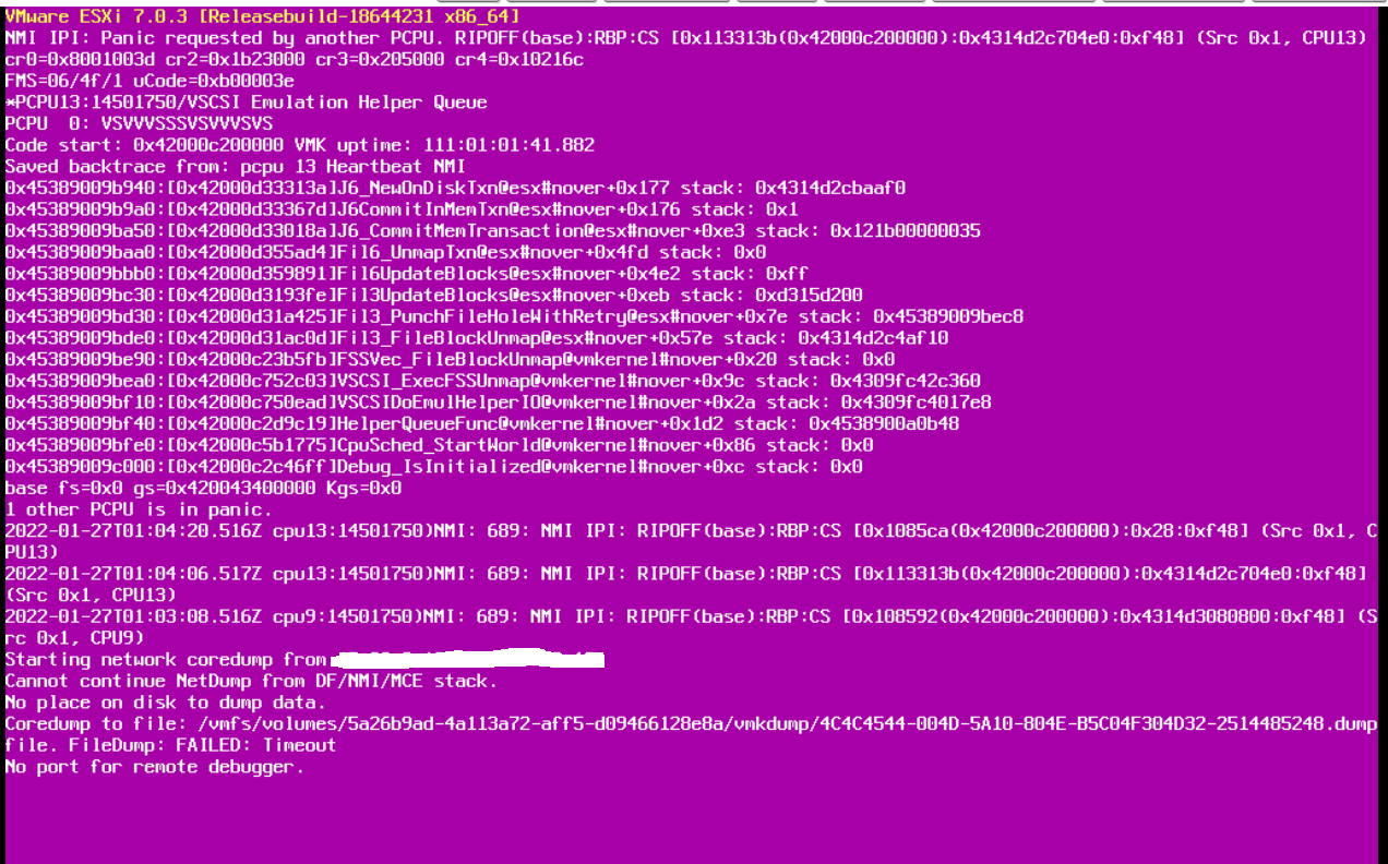 PSOD Pink screen of death on 2 ESXi boxes | VMware vSphere