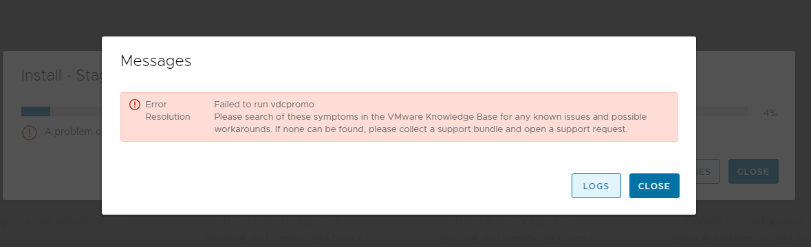 failed to run VDCpromo on vCenter7 | VMware vSphere