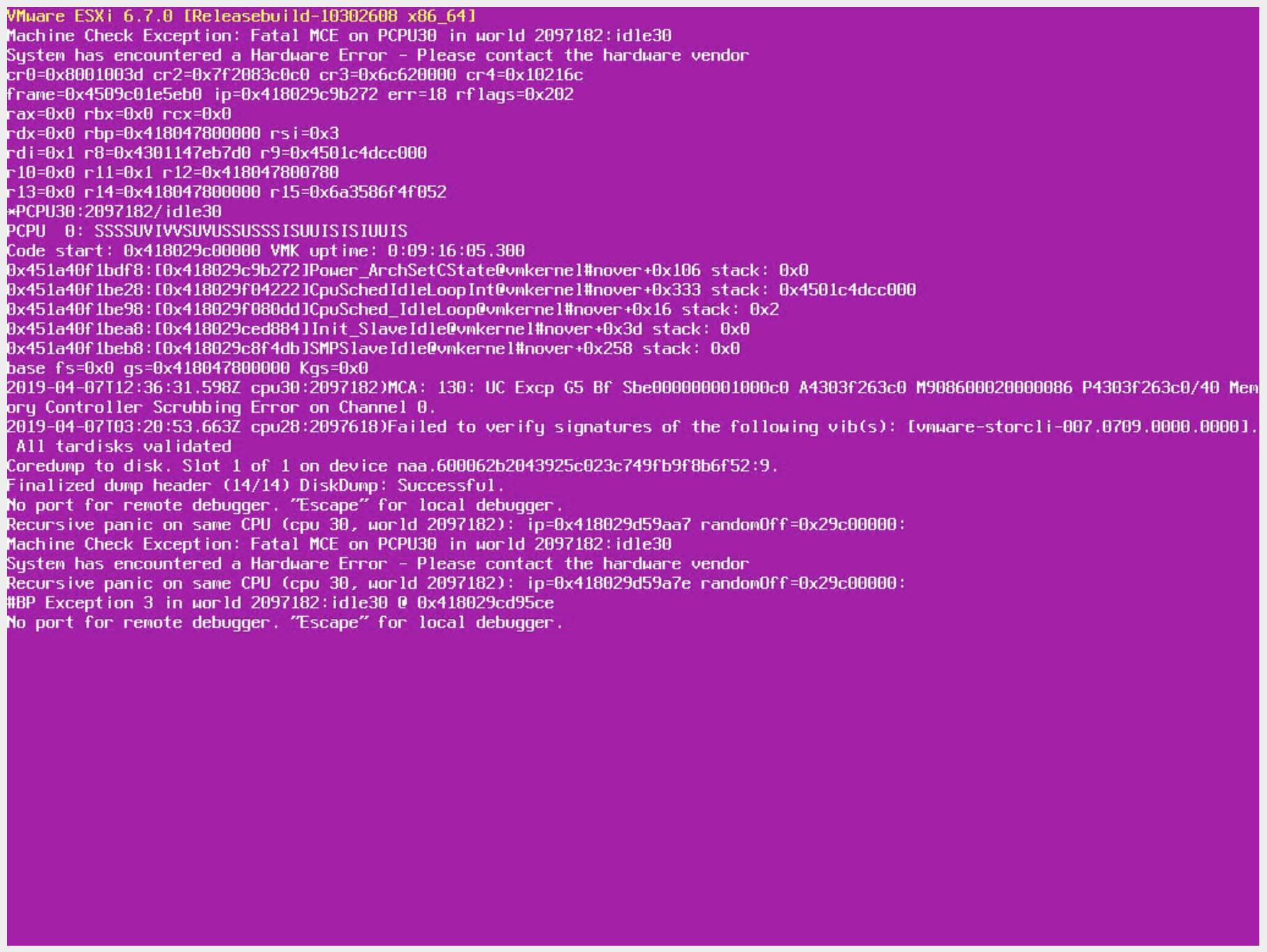 Help diagnosing purple screen | VMware vSphere