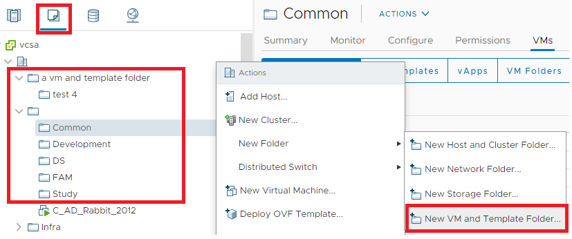 Change the display of folders 'VMs and Templates' view | VMware vSphere