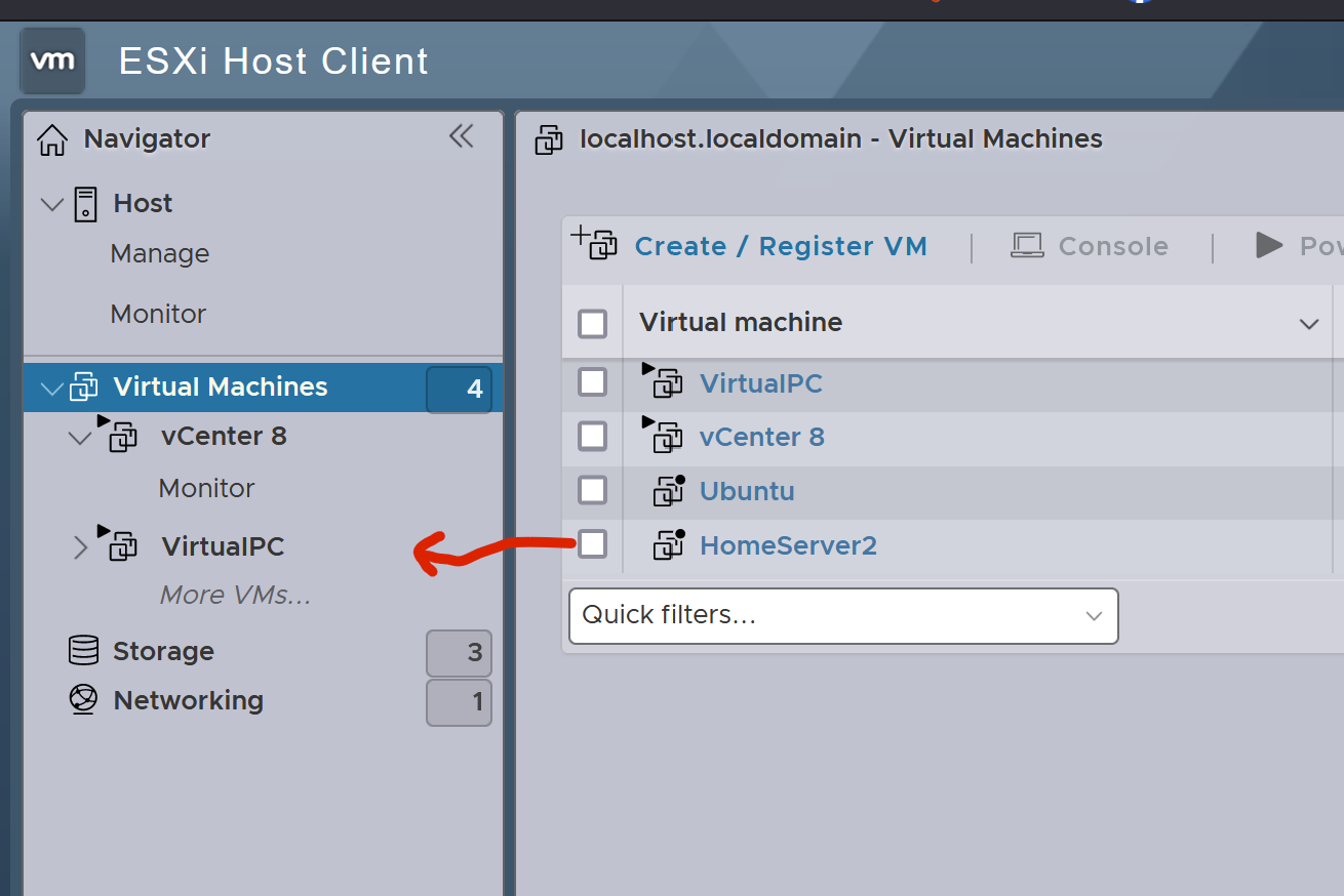 How can I pin A VM to the Navigation Pane in ESXI? | VMware vSphere