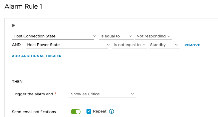 Host Not Responding - Reset Alarm Rule | VMware vSphere