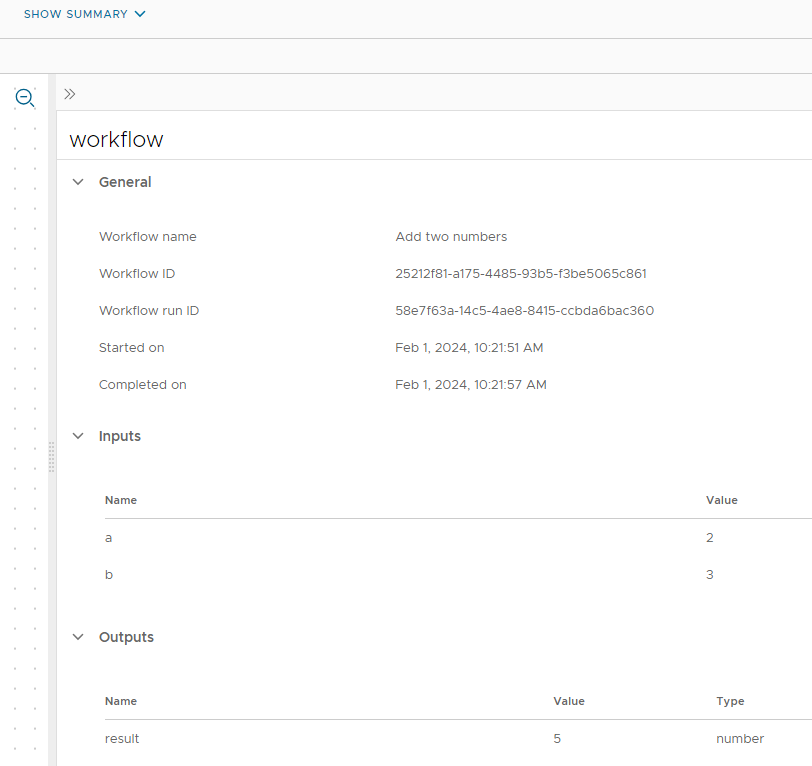 Deployed workflow output in service broker | VMware Aria