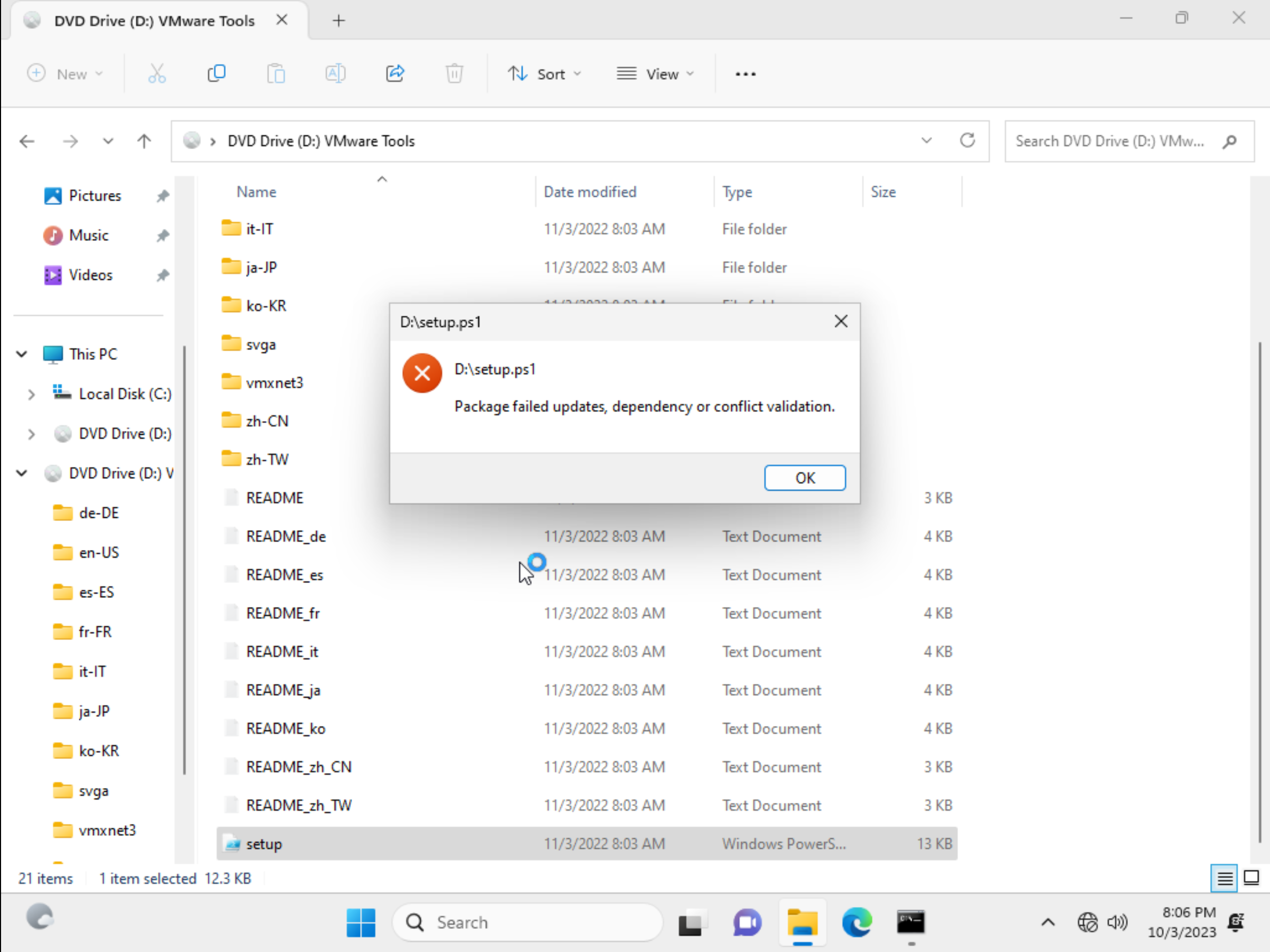VMWare tools failing to install | Fusion