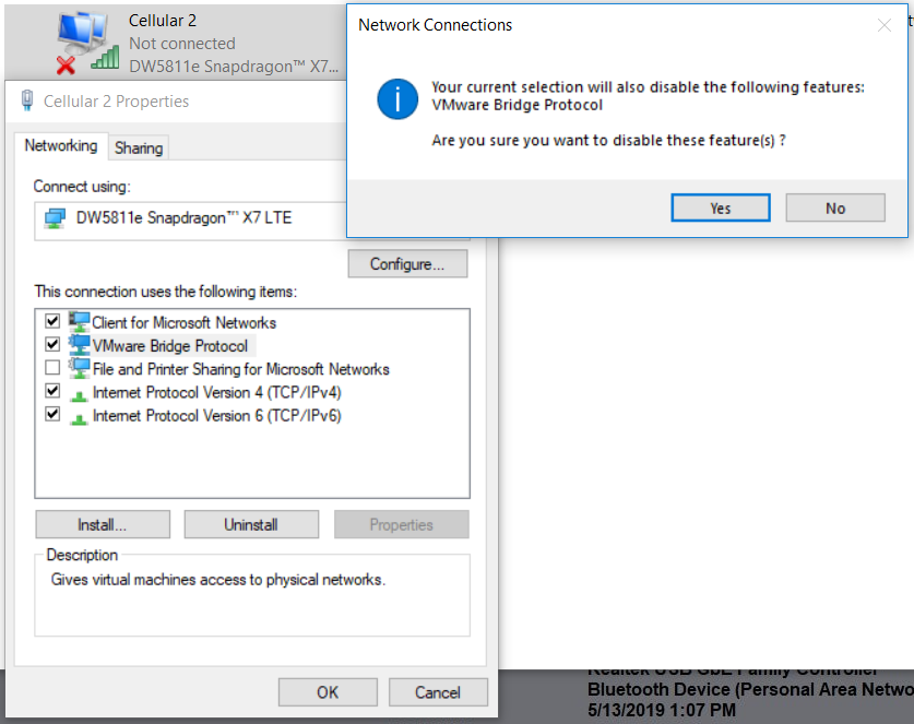 Cannot enable VMware Bridge Protocol for cellular network | VMware ...