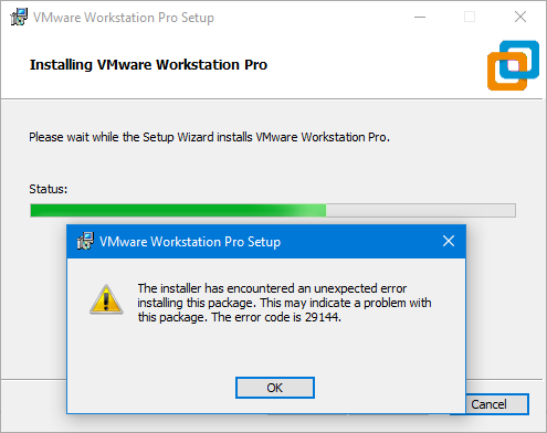 VMware Workstation Pro not installing with error code 29144 (SOLVED ...