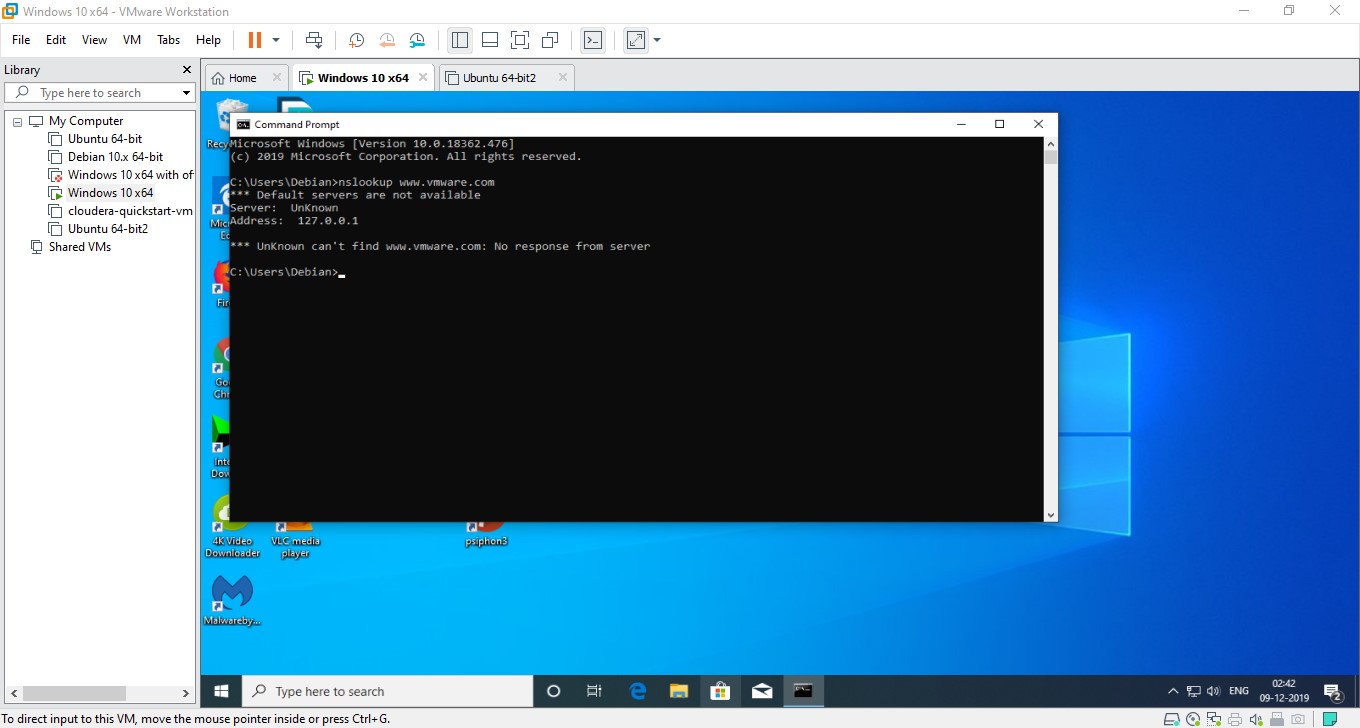 internet not working in virtual machines problem set 1 of experiments | VMware Workstation