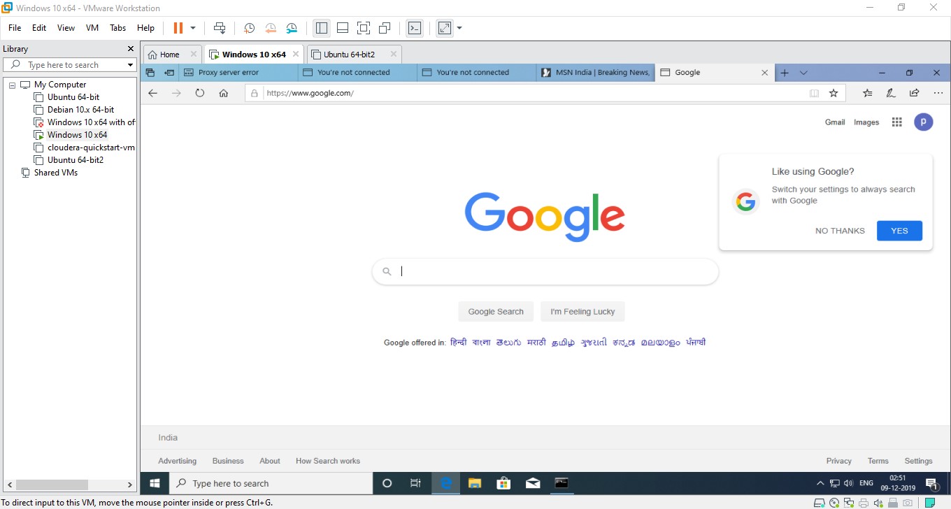 internet not working in virtual machines problem set 1 of experiments | VMware Workstation