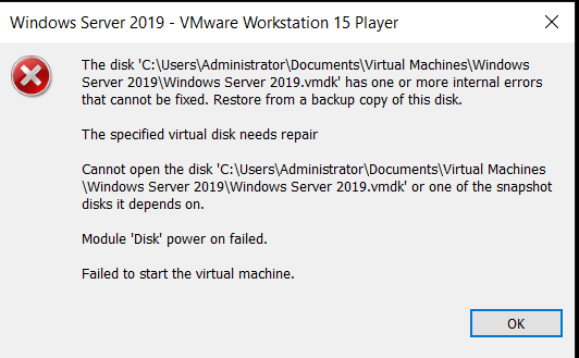 VMware Module Disk power on failed.. | VMware Workstation
