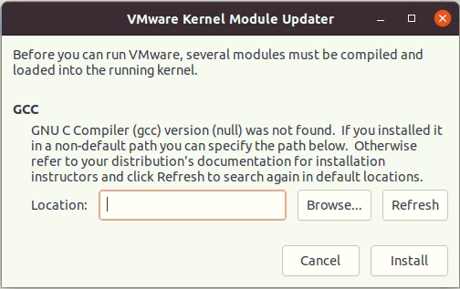 GNU C Compiler (gcc) version (null) was not found | VMware Workstation