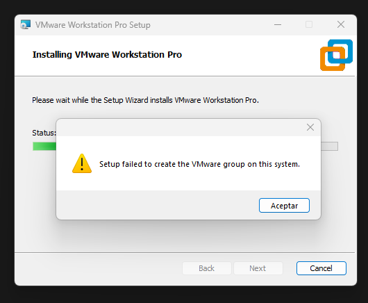 Setup failed to create the VMware group on this system | VMware Workstation