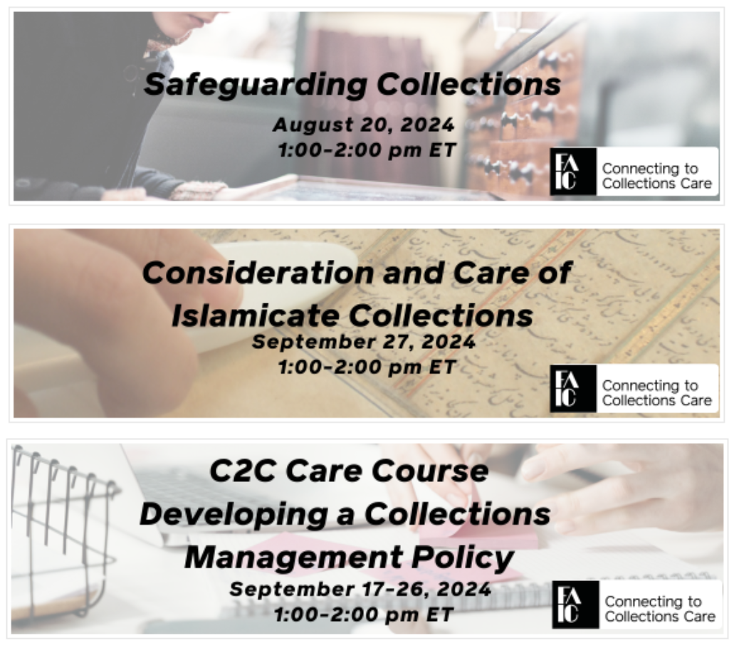 Register for C2C Care Webinars and Courses August/September 2024 | Connecting to Collections Care