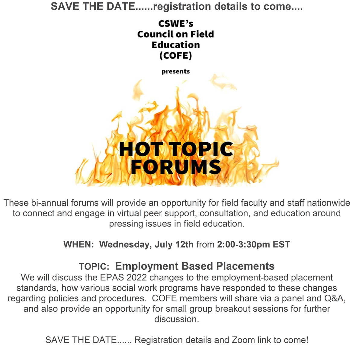 COFE Hot Topic Employment Based Placements: Save the Date July 12, 2023 ...