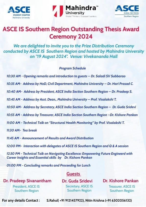 ASCE INDIA SECTION SOUTHERN REGION OUTSTANDING THESIS AWARD 2024