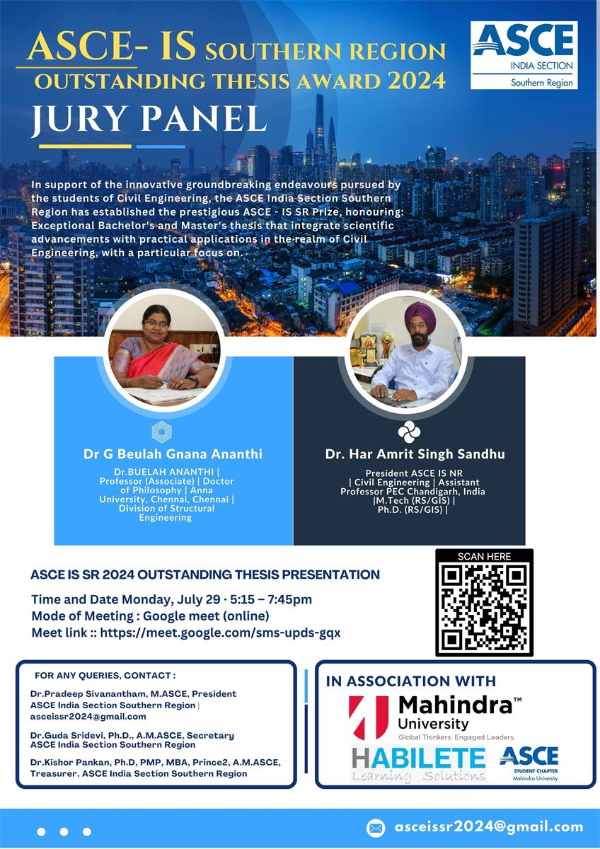 ASCE INDIA SECTION SOUTHERN REGION OUTSTANDING THESIS AWARD