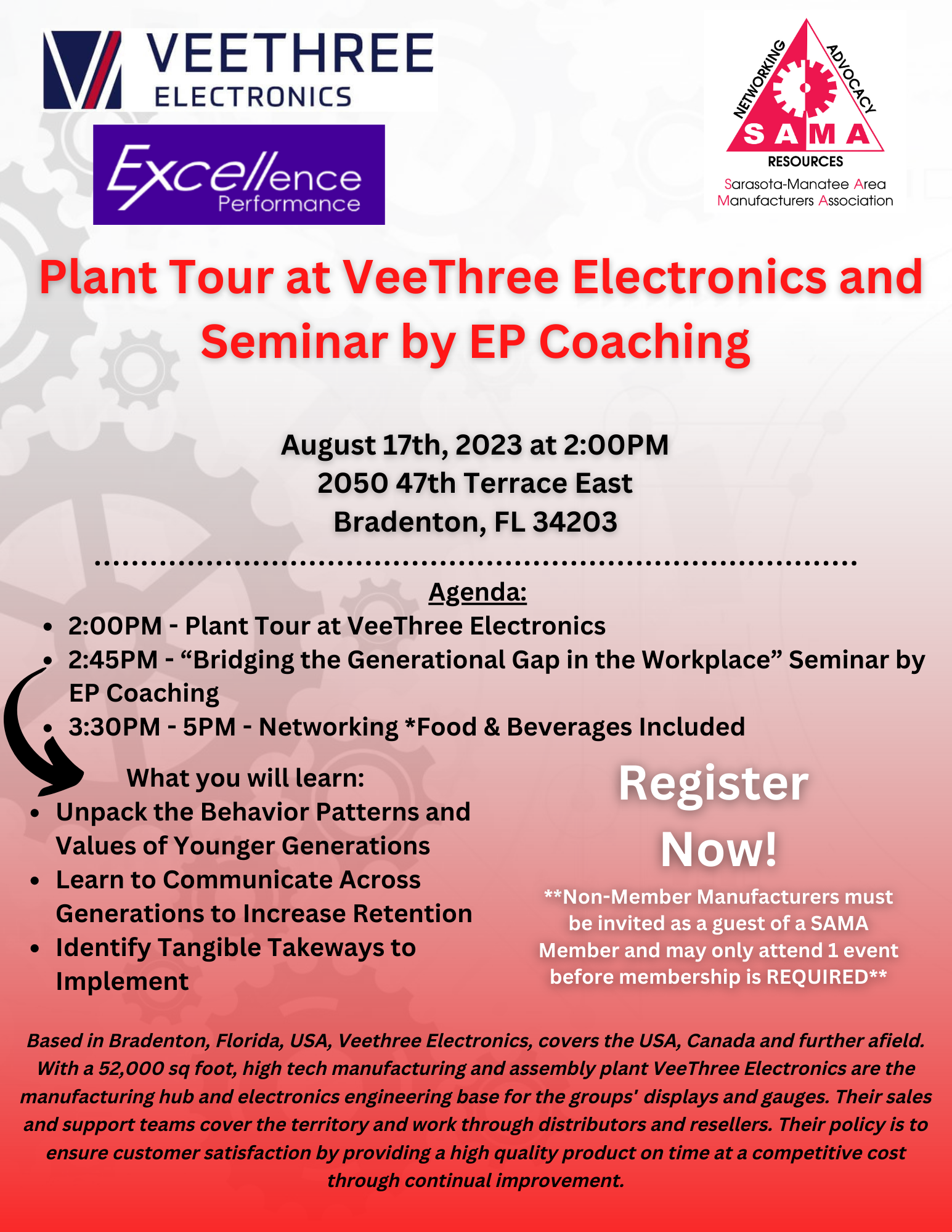 SAMA - Plant Tour at VeeThree Electronics and Seminar by EP Coaching - SAMA