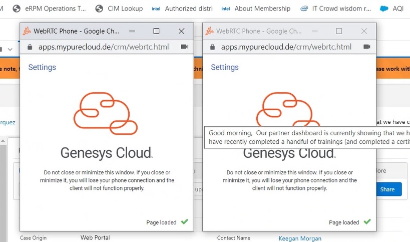 web WebRTC multiple popup for salesforce integration | Genesys Cloud - Main