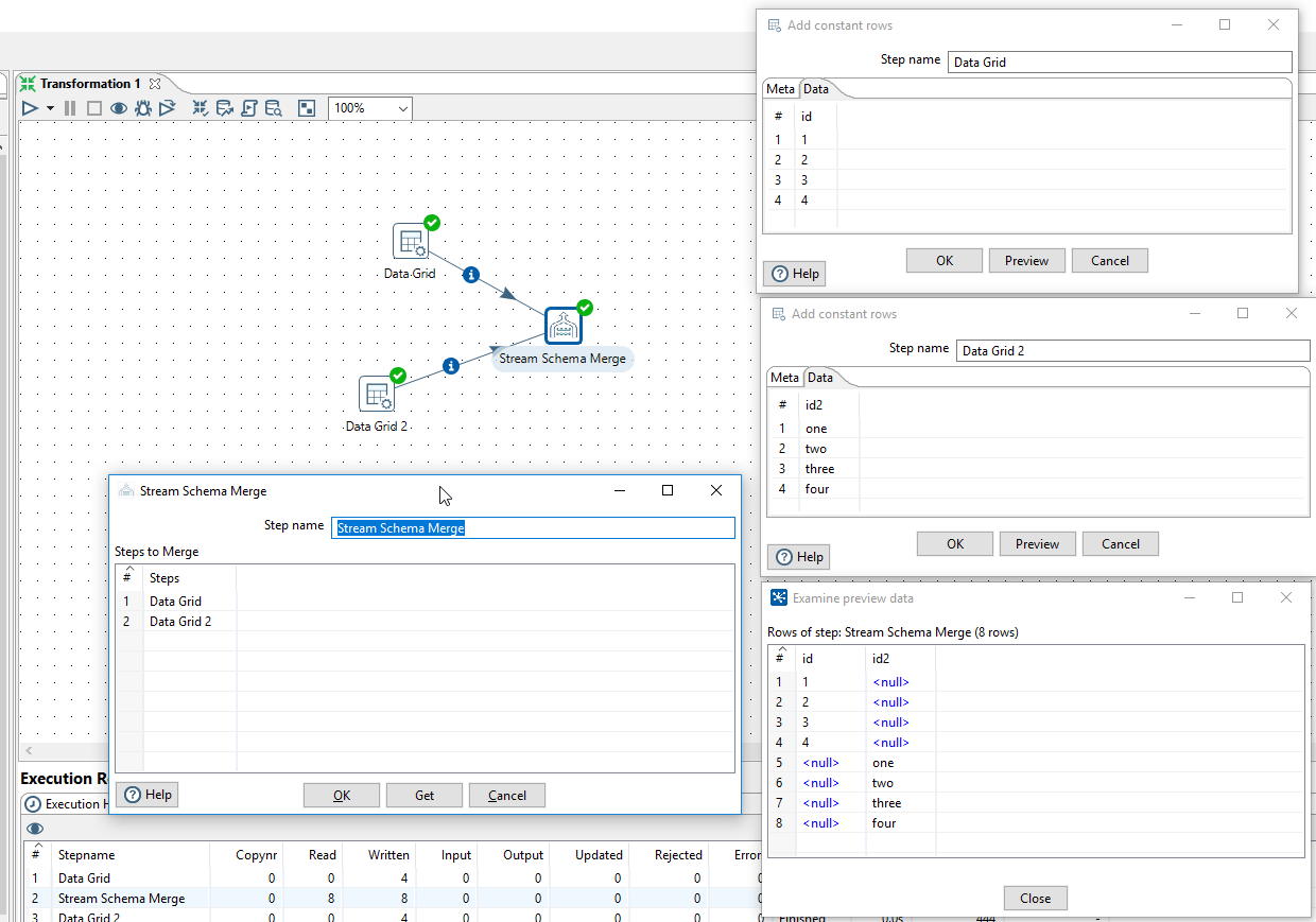 Streaming data from 2 diff data structures | Pentaho