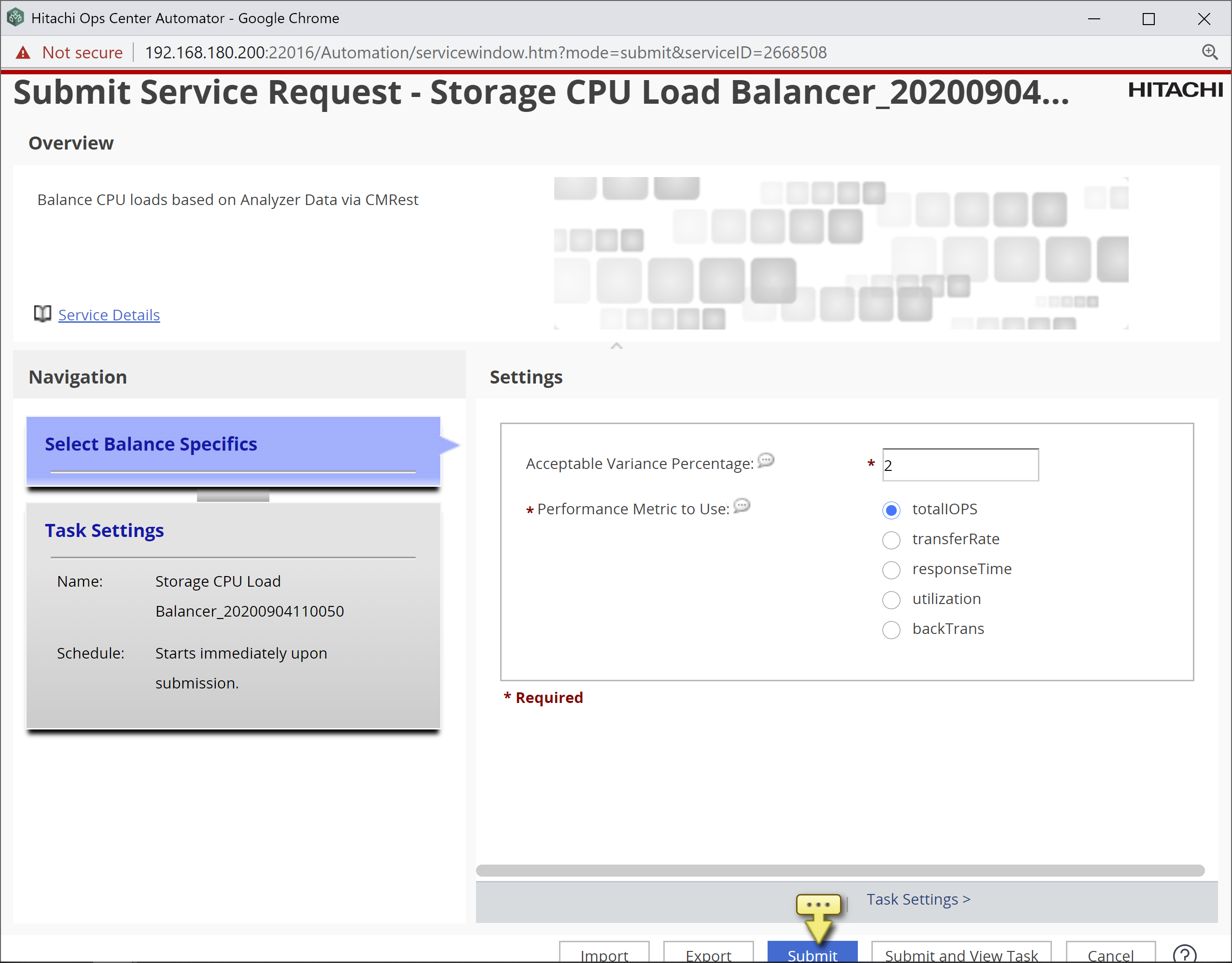 CPU Load Balancer Automation Hitachi Ops Center