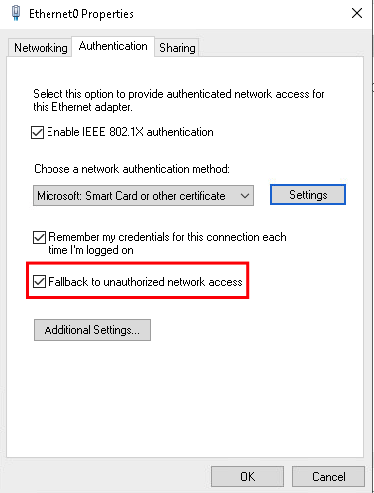 Wired 802.1X Enabled Windows Machine - Connecting to Non 802.1X Enabled ...