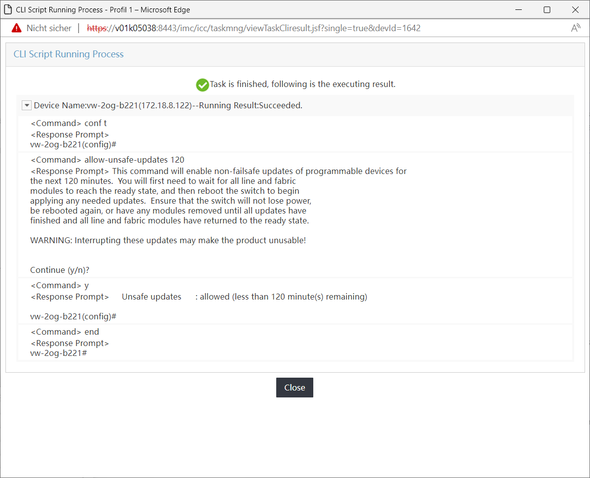 HPE IMC Configuration template: allow-unsafe-updates on Aruba-CX ...