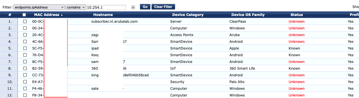 ClearPass Endpoint IP Address View | Security