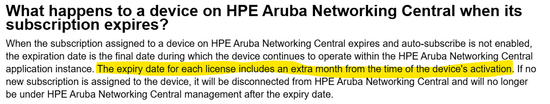 Information related to Aruba Central Subscription License | Wireless Access