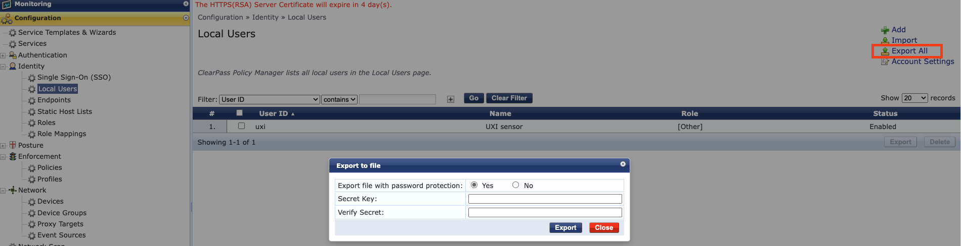 ClearPass user Database migration | Security