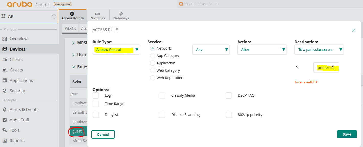 Allowing a printer on VLAN 1 LAN to be accessed from Guest Network ...