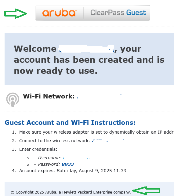 Removing the "ARUBA" logo from a guest email receipt | Security