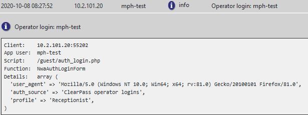 ClearPass Guest Application Receptionist Login not working | Security