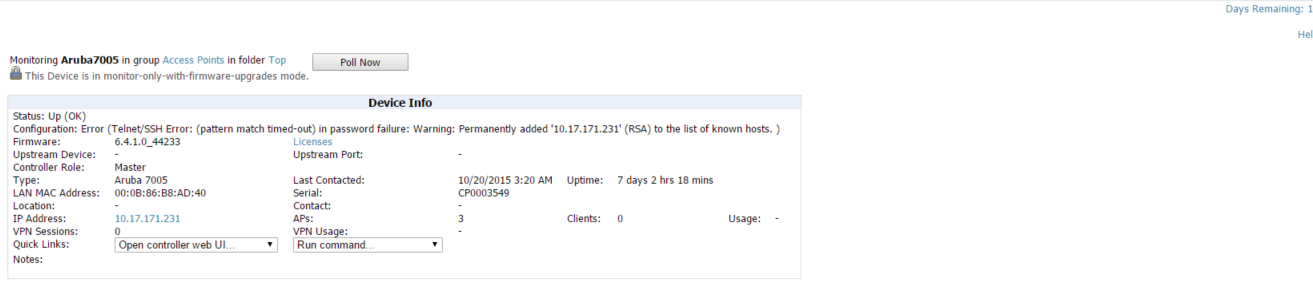 Monitored device on Airwave shows configuration status as "Error"