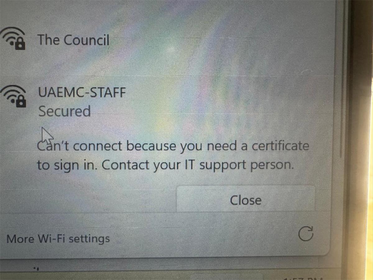 NOT ABLE TO CONNECT IN WIFI - EAP-TLS | Security