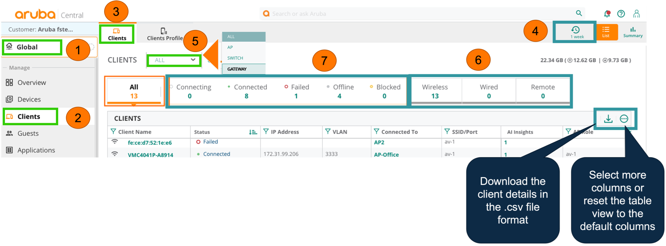 Aruba Central Essential Features - Clients List | Cloud Managed Networks