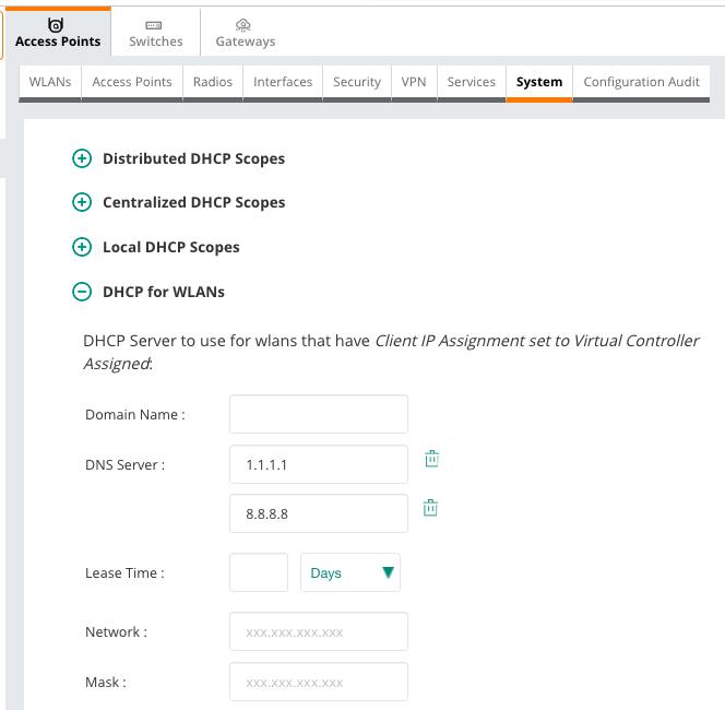 Multiple DNS for DHCP scopes | Wireless Access