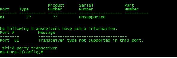Unsupported transceiver in HP J9850A Switch 5406Rzl2 | Comware