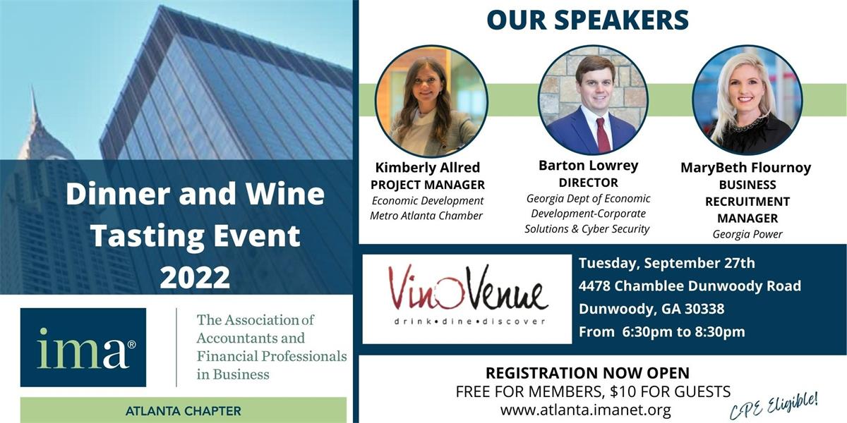 Annual Wine Tasting at Vino & Atlanta Economic Update - Atlanta Chapter