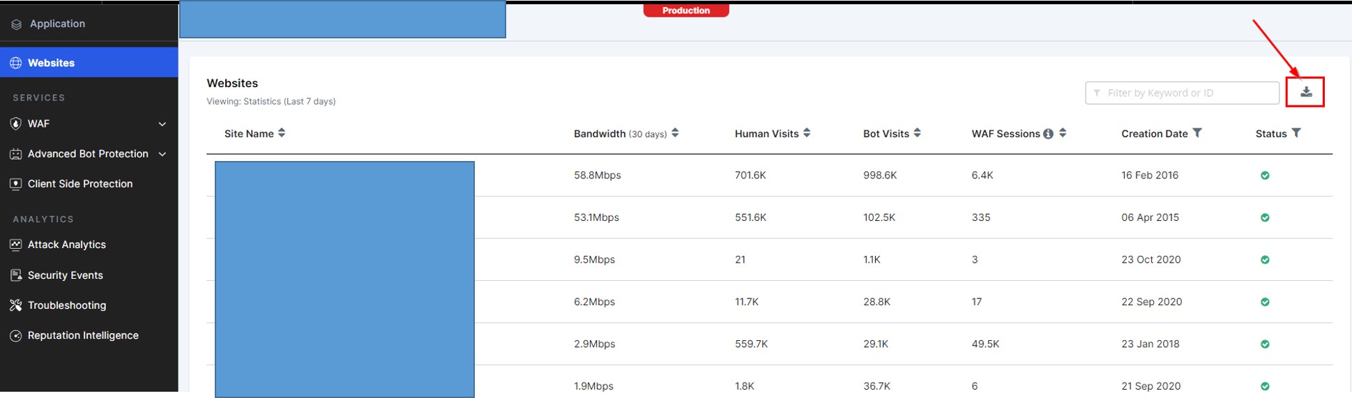 Imperva User Console: Extract list of all protected URL's and their ...