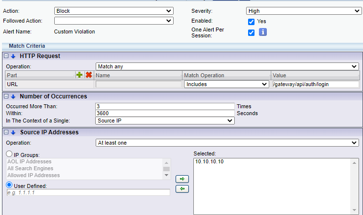 Can not limit API/URL using Number of Occurences | Imperva Cyber Community