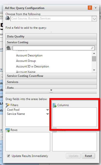 "Column" Picker in Cost Transparency | IBM Apptio