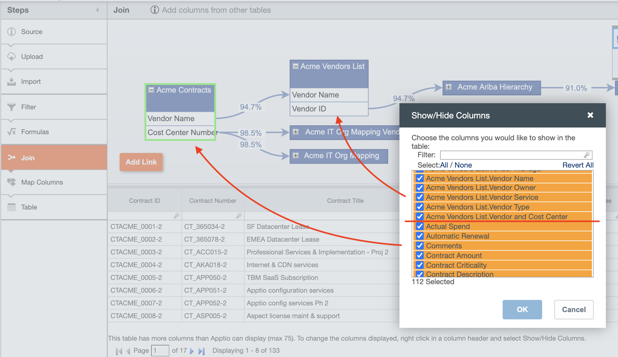 Understanding the Join Step | IBM Apptio