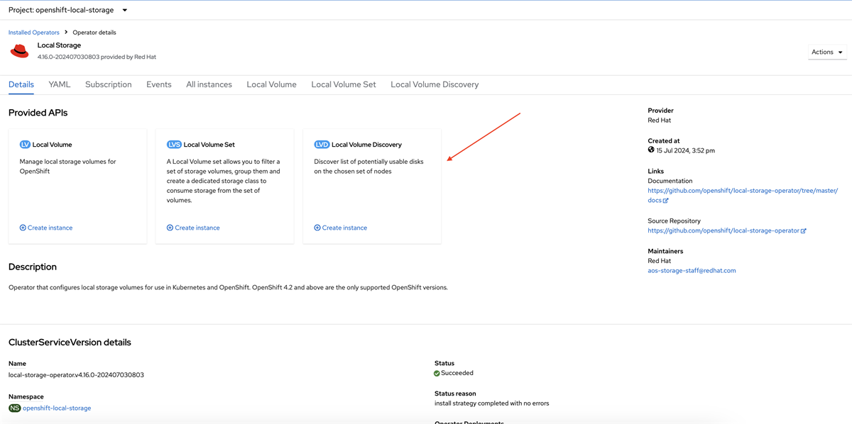 ODF storage installation on RedHat OpenShift via console.