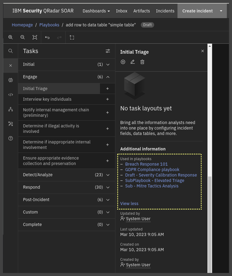 Phases & Tasks associated playbooks | IBM QRadar SOAR