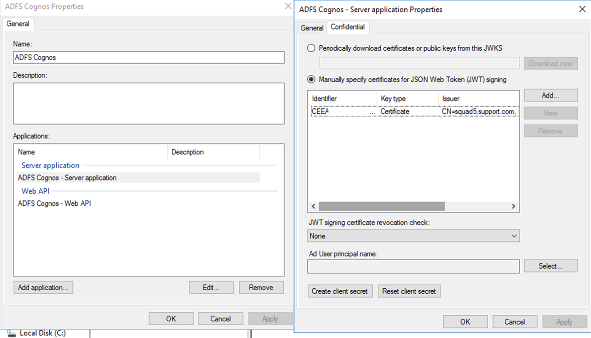Cognos Analytics:Configuring ADFS Identity Provider with Private Key ...