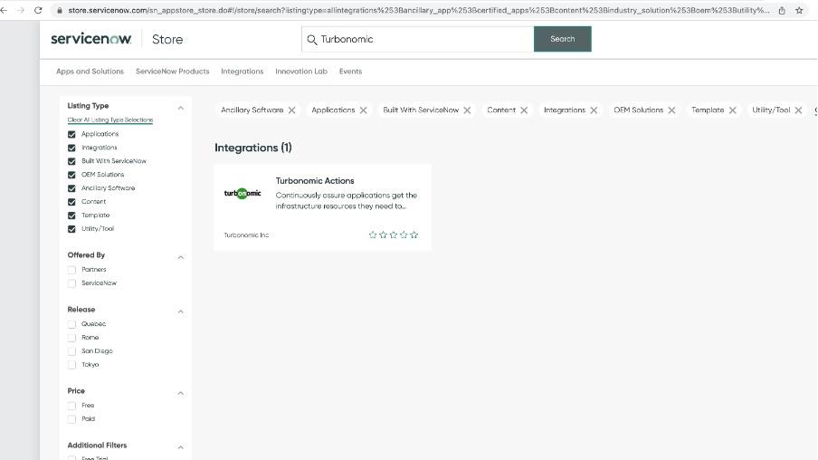 Leverage ServiceNow Change Management to execute Turbonomic Actions