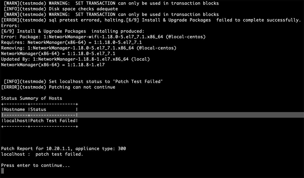 Qradar CE update to Fixpack 10 failed "Error: Package: 1:NetworkManager ...