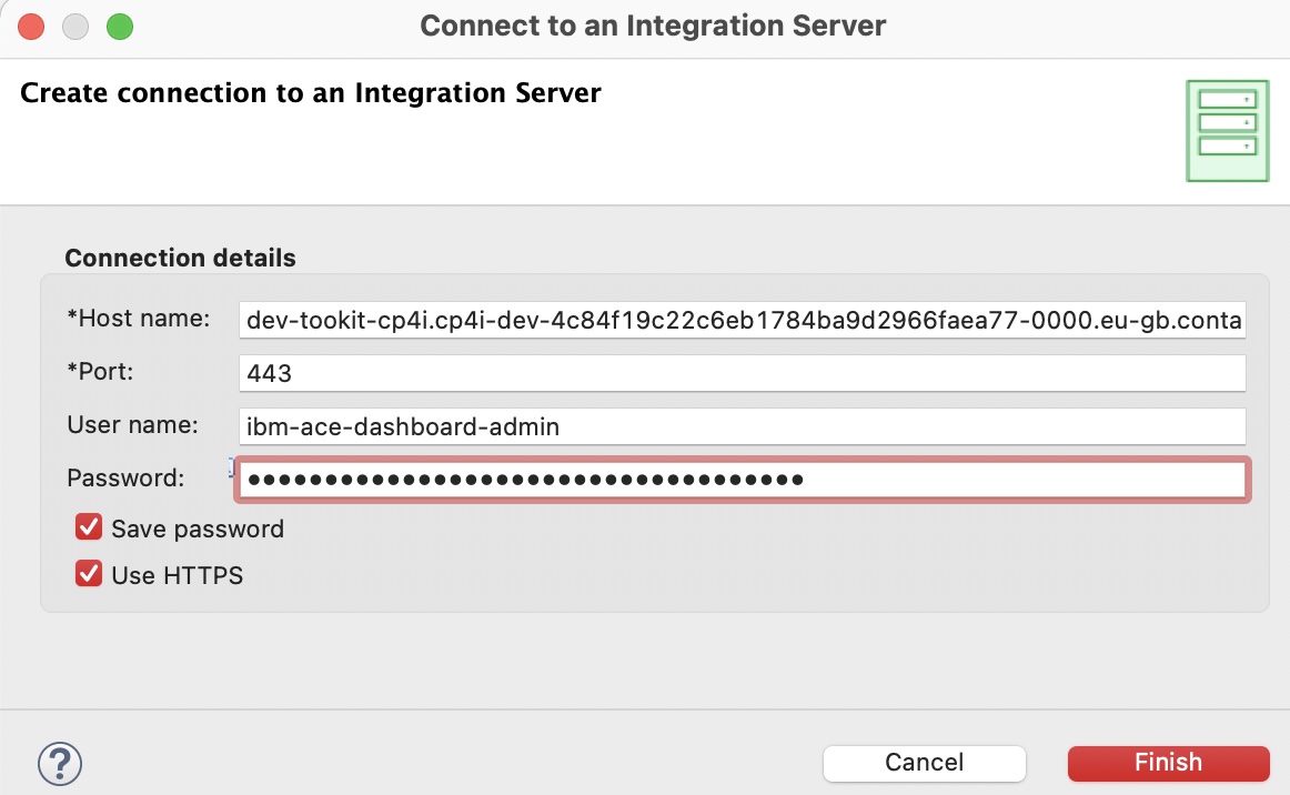 Connect ACE toolkit to Integration server running on CP4I