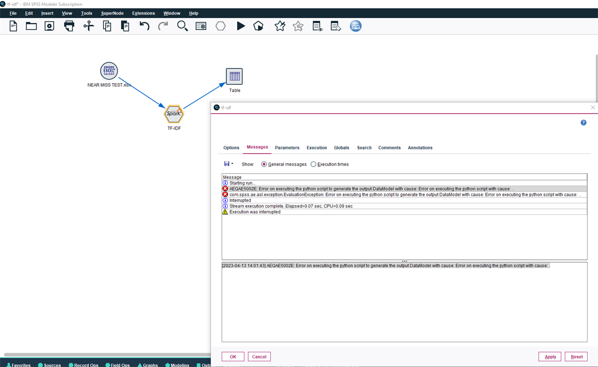 SPSS Modeler Error on Spark TF-IDF Node | SPSS Statistics